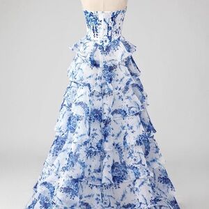 Dresses | Elegant Blue Floral Prom Dress | Poshmark